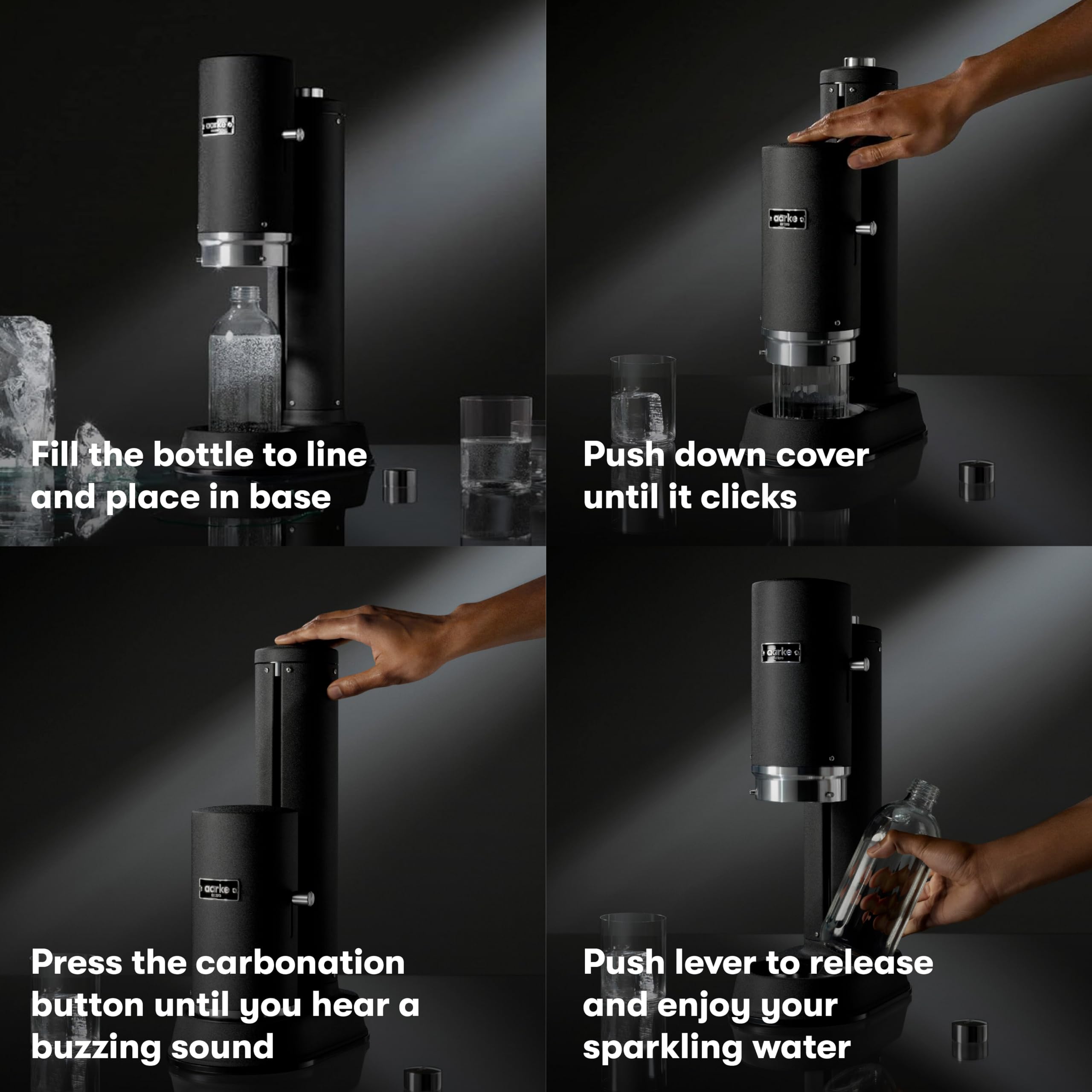 aarke Carbonator Pro, Sparkling & Carbonation Water Machine, Stainless Steel with Glass Reusable Bottle Volume 800 mL and CO2 Cylinder (Stainless)