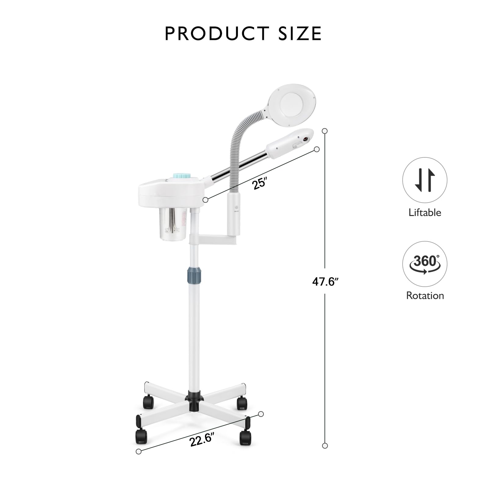 Fitnessclub 2 in1 Facial Steamer 5x LED Magnifying Lamp Hot Ozone Beauty Salon Face Equipment for Moisturizing, White