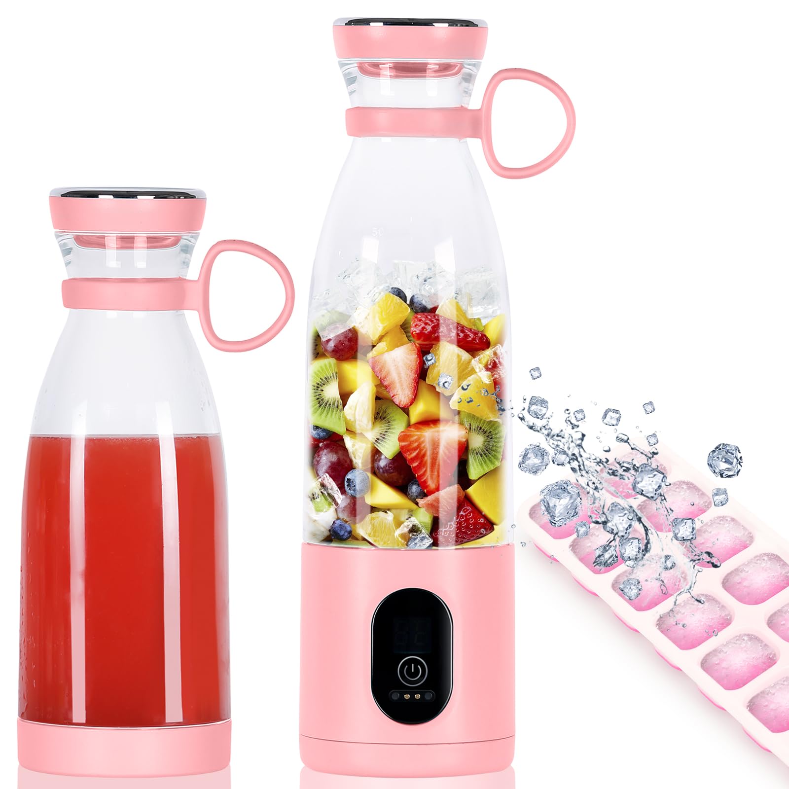 500ml Portable Blender with Protective cover,High power Mini Cordless Travel Blender for Shakes and Smoothies,Ice, Juice,Fruits (pink)