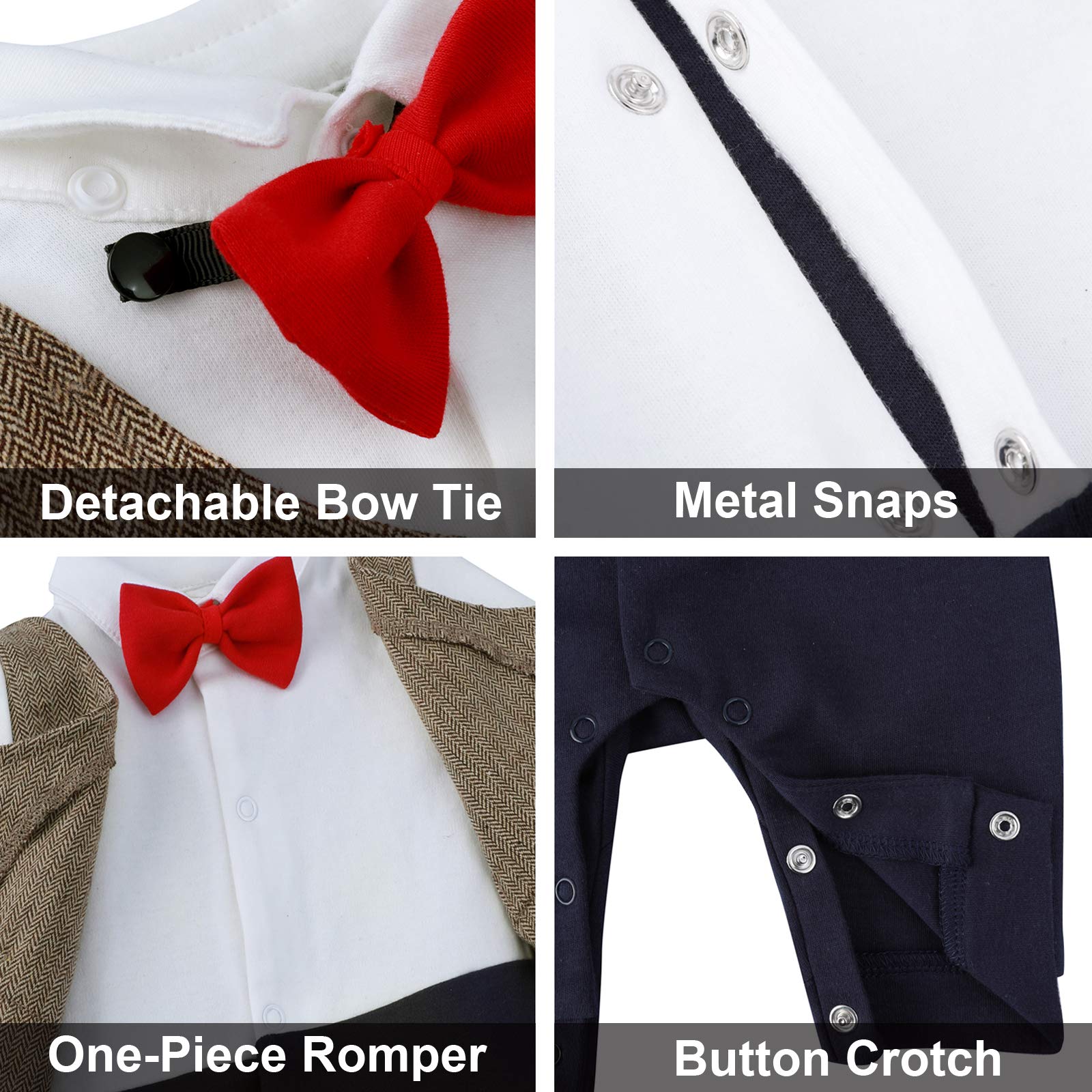 A&J DESIGN Baby Boy Christening Outfit Baptism White Tuxedo Rompers 0-3 Months