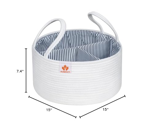 Large Baby Diaper Caddy Organizer 15"X7.4" Round Hanging Nursery Storage Bin Portable Changing Table/Car Travel Tote Bag Removable Inserts Newborn Registry Boy Girl Shower Rope Basket
