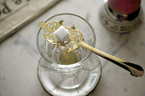 Wormwood Leaf Absinthe Spoon, Gold-Plated and 10 Sugar Cubes (5 packets) by Bonnecaze