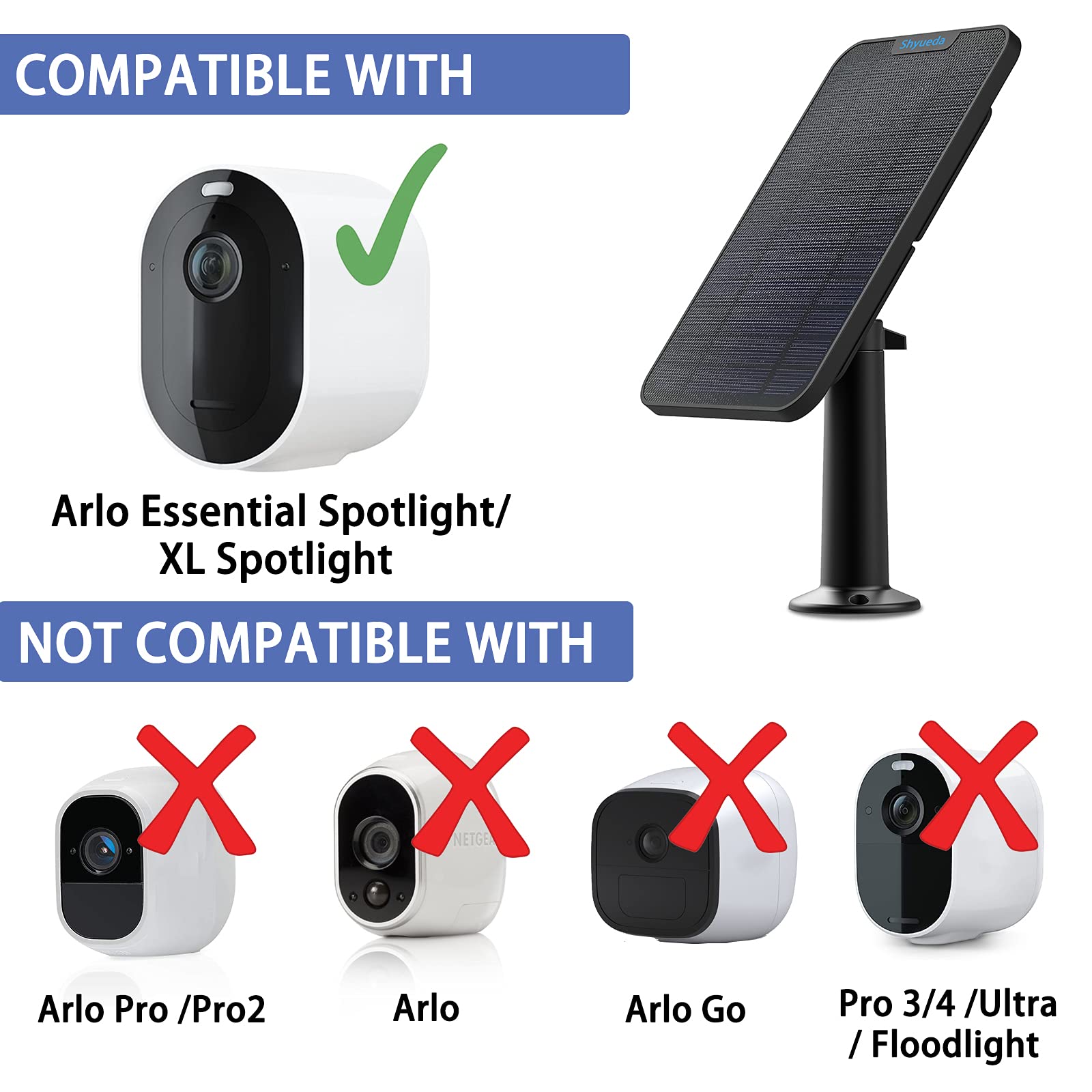 4W Solar Panel Charging Compatible with Arlo Essential Spotlight/XL Cameras Only, with 13.1ft Waterproof Charging Cable, IP65 Weatherproof,Includes Secure Wall Mount(3-Pack)(Micro USB Type)