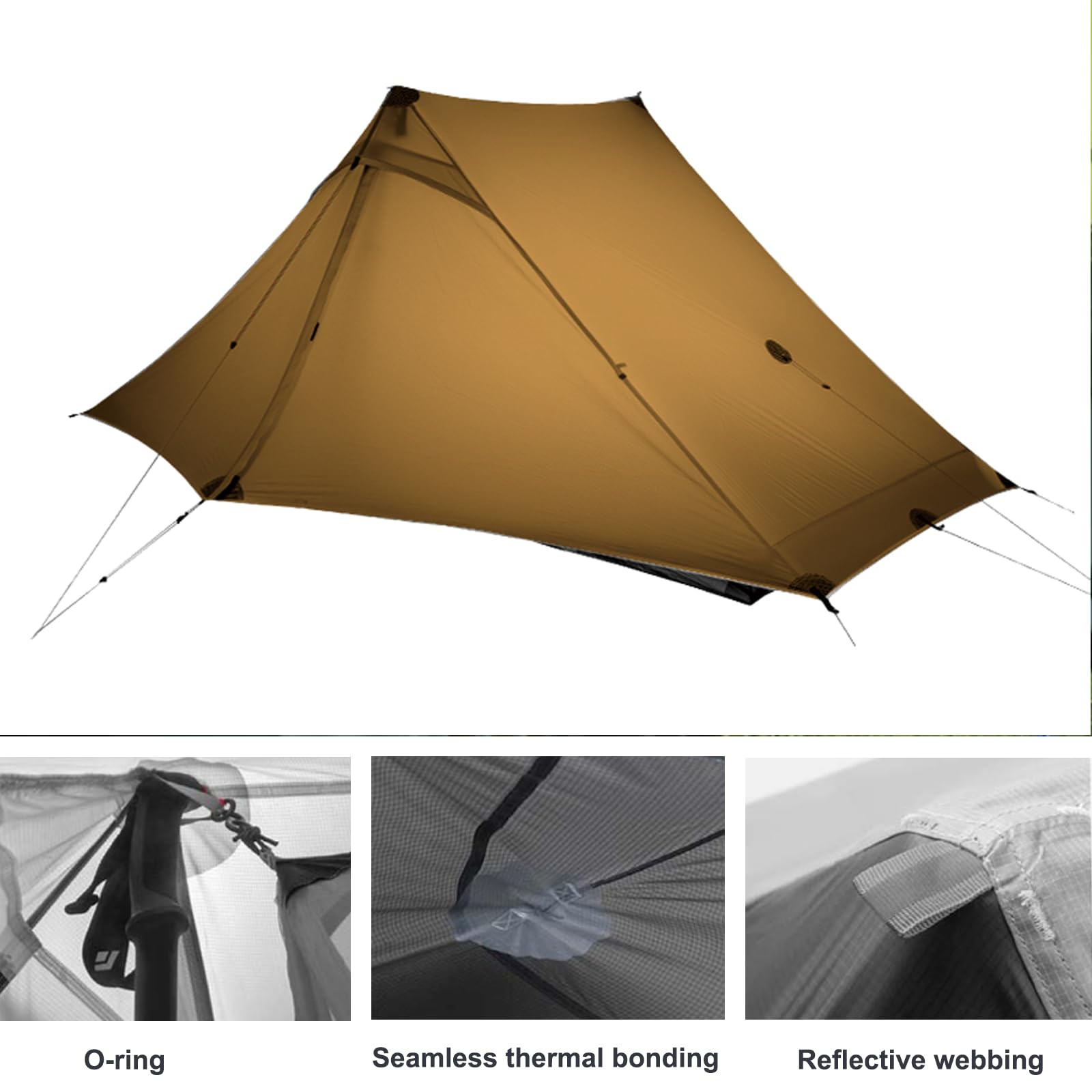 3F UL GEAR LanShan 2 pro Tent 2 Person Outdoor Ultralight Camping Tent 3 Season Professional 20D Nylon Both Sides Silicon Tent (Khaki, 4 Season)
