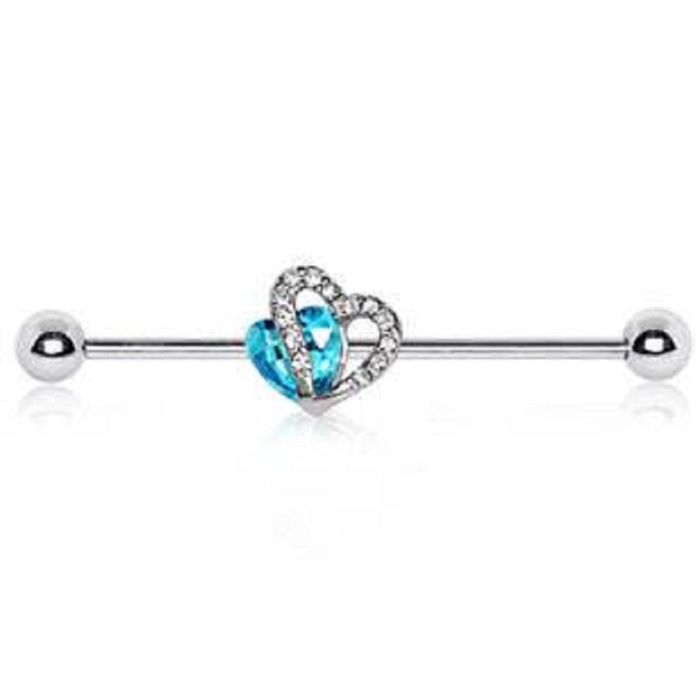 316L Stainless Steel Double Hearts WildKlass Industrial Barbell