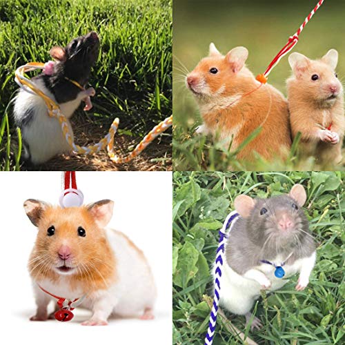 WoYous Hamster Harness 5 Pieces Adjustable Small Animal Bell Harness Rope Harness for Lead Walking Pet Gerbil, Rat, Mouse, Hamster Harness