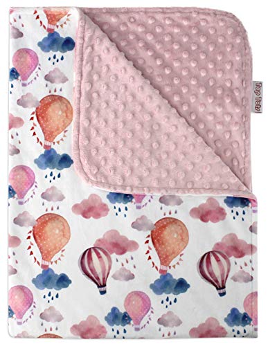 Top Tots Baby Blanket - Rain Clouds and Balloons with Pink Minky Dot