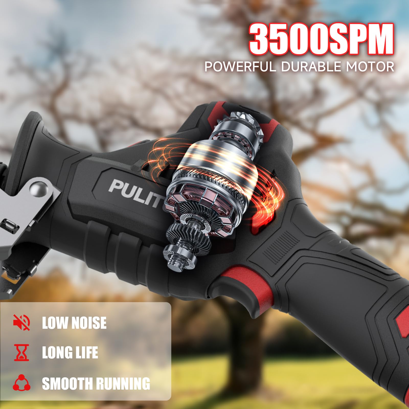 PULITUO Reciprocating Saw Cordless, Power Reciprocating Saws Compact Design,Including 2pcs 2000mAh Li-Ion battery, 1-Hour Fast Charger, Clamp Jaw, 4pcs of Saw Blades for Wood/Metal/PVC
