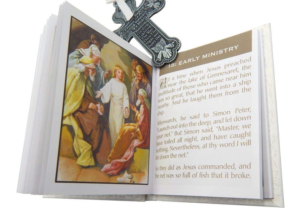 BABY'S Gift Set - First Little Bible & CRIB CROSS - BOY or Girl - Gender Neutral - Bless This Child - BAPTISM Christening BOXED WHITE Ribbon