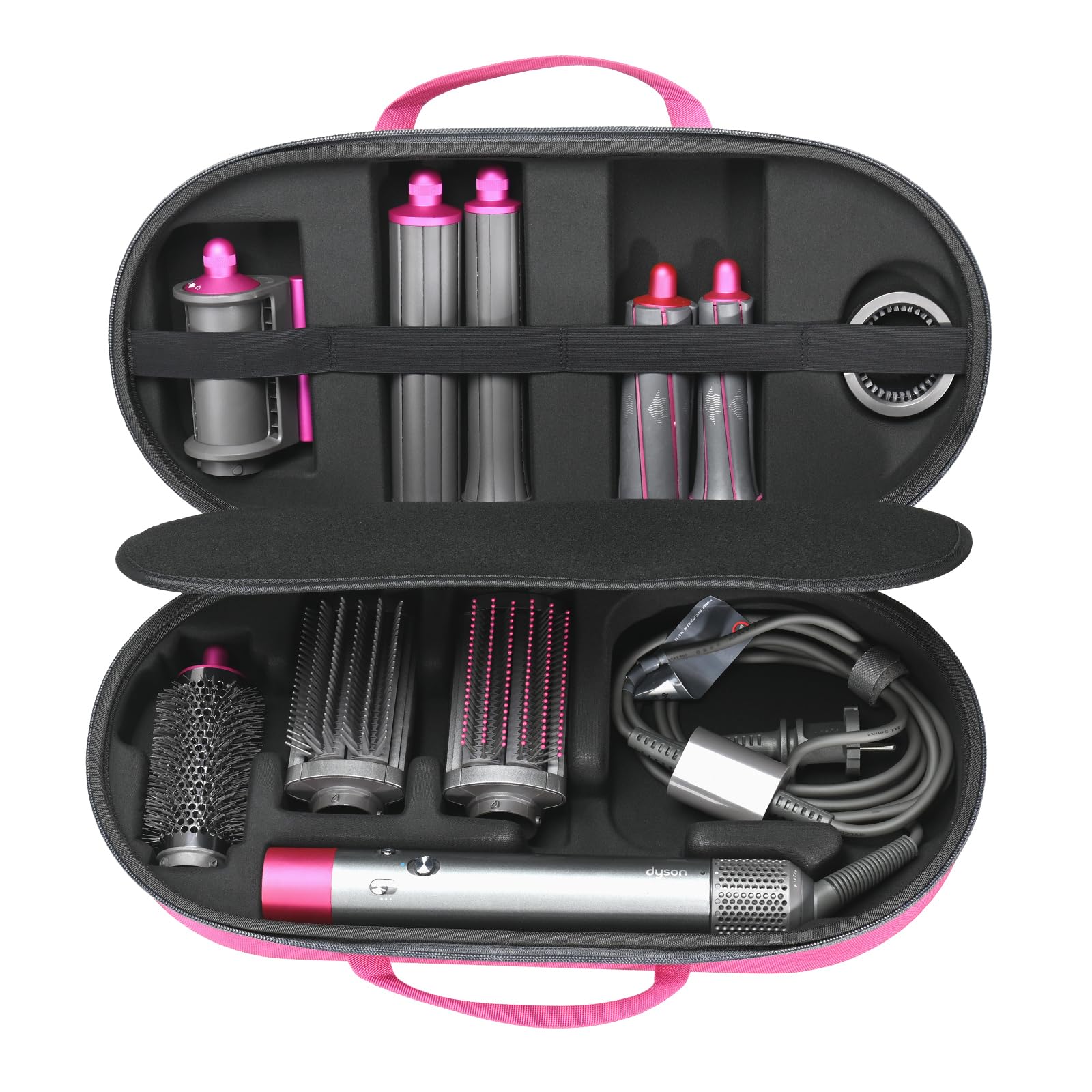 RLSOCO Hard Case for Dyson Airwrap Complete Long/Complete Styler HS08 HS05 HS01 - Fits 4pcs Long Barrels or Short Barrels - Pink (Case Only,Hair Styler is not Included)