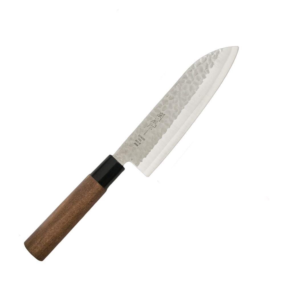 Hinomaru Collection Sekizo Japan Quality Stainless Steel Santoku Multi Purpose Chefs Knife 11.75" Itamae Sushi Chef Knife With Wooden Handle Made In Japan (Hammered Blade)