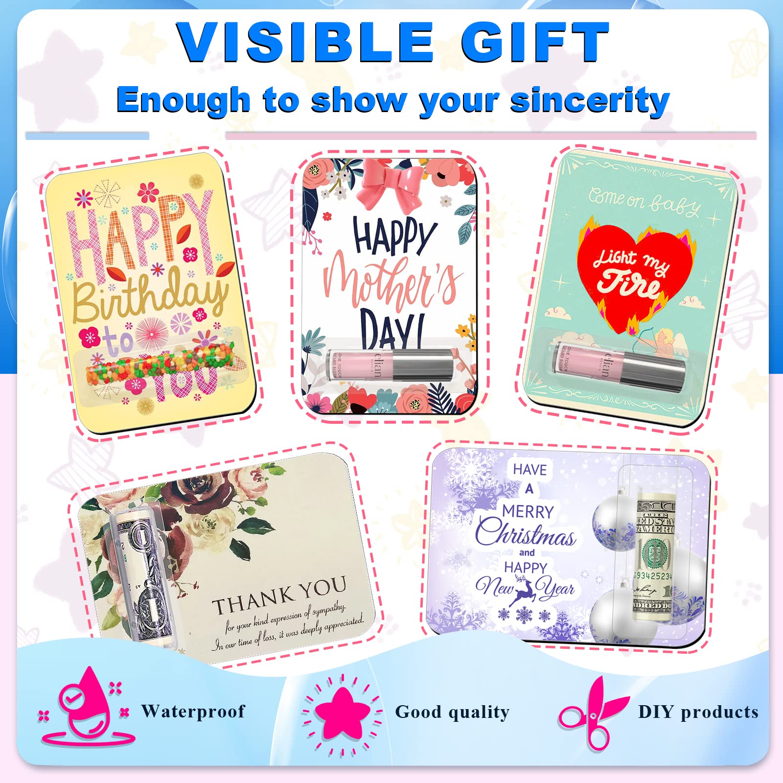 60 Pcs Lip Balm Pouches Plastic Money HolderClear Lipstick Holder Clear Plastic Domes for Gift Card DIY Crafts with Double Side Tape