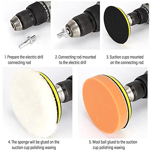 BESUNTEK Car Polishing Pad Kit, 11 Pcs 5 Inch Car Foam Sponge Drill Polishing Disc Woolen Buffer Pads with M10 Drill Adapter for Car Sanding Polishing Waxing Sealing Glaze (5 Inch)