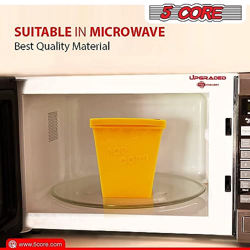 5 Core The Original Microwave Popcorn Popper, Silicone Popcorn Maker W/Lid, Reusable Jumbo Microwavable Bowl Pair - Hot Air Popper - No Oil Required - BPA-Free & Dishwasher Safe (Yellow) 2 Pack