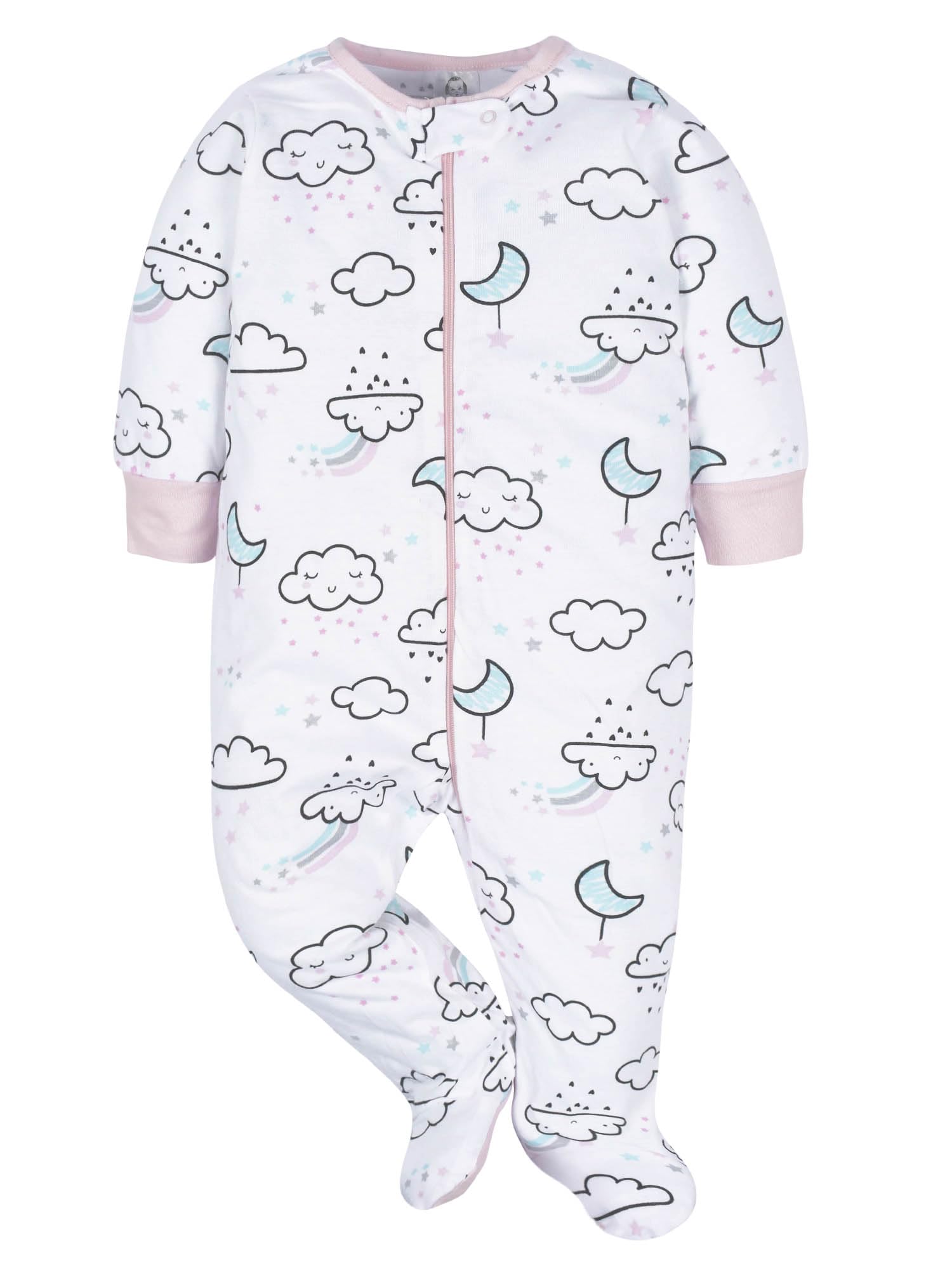 Gerber Baby Girls 4 Pack Sleep 'N Play Footie Cloudy 0-3 Months