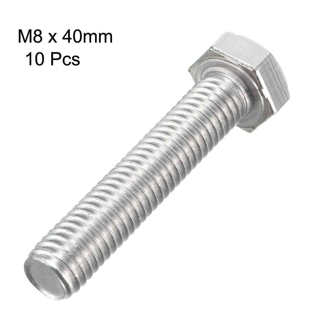 uxcell M8x40mm Hex Bolts 304 Stainless Steel Hexagon Screw Bolt 10pcs