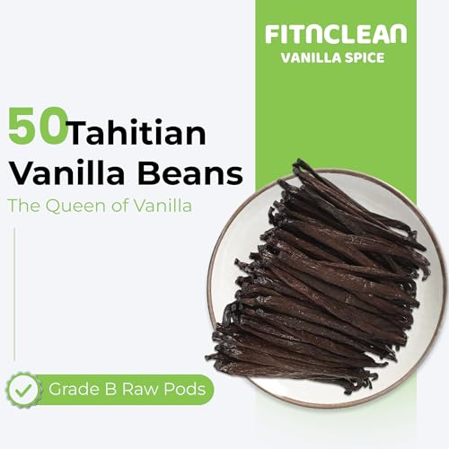 50 Tahitian Vanilla Beans Grade B for extract, Cooking and Baking by FITNCLEAN VANILLA| Fresh 5"-6" NON-GMO Whole Natural Raw Pods