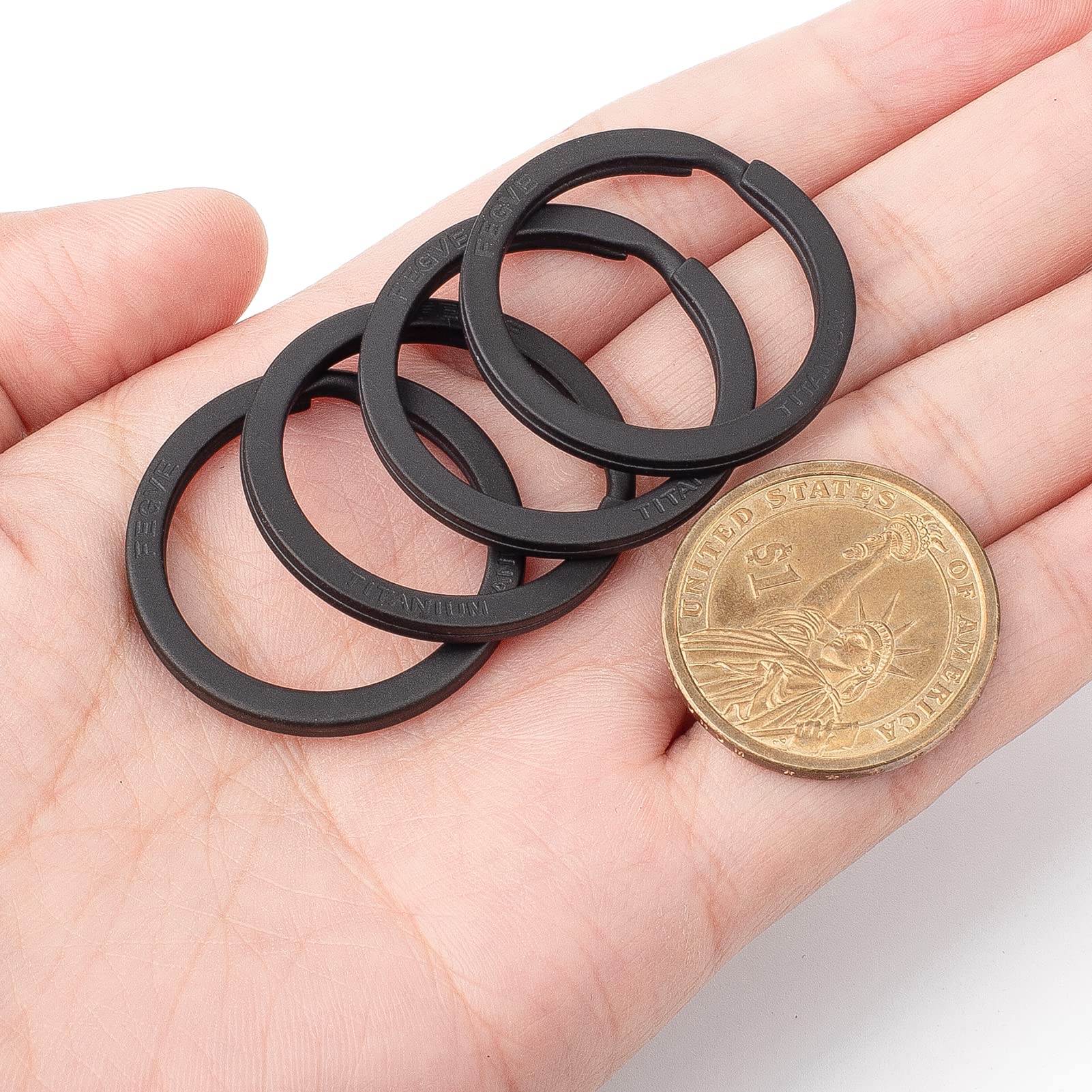 FEGVE Titanium Key Rings Split Rings 4 Packs, Key Rings for Keychains, Keychain Ring for Home Car Keys Organization (Black - 32 mm / 1.25 inches)