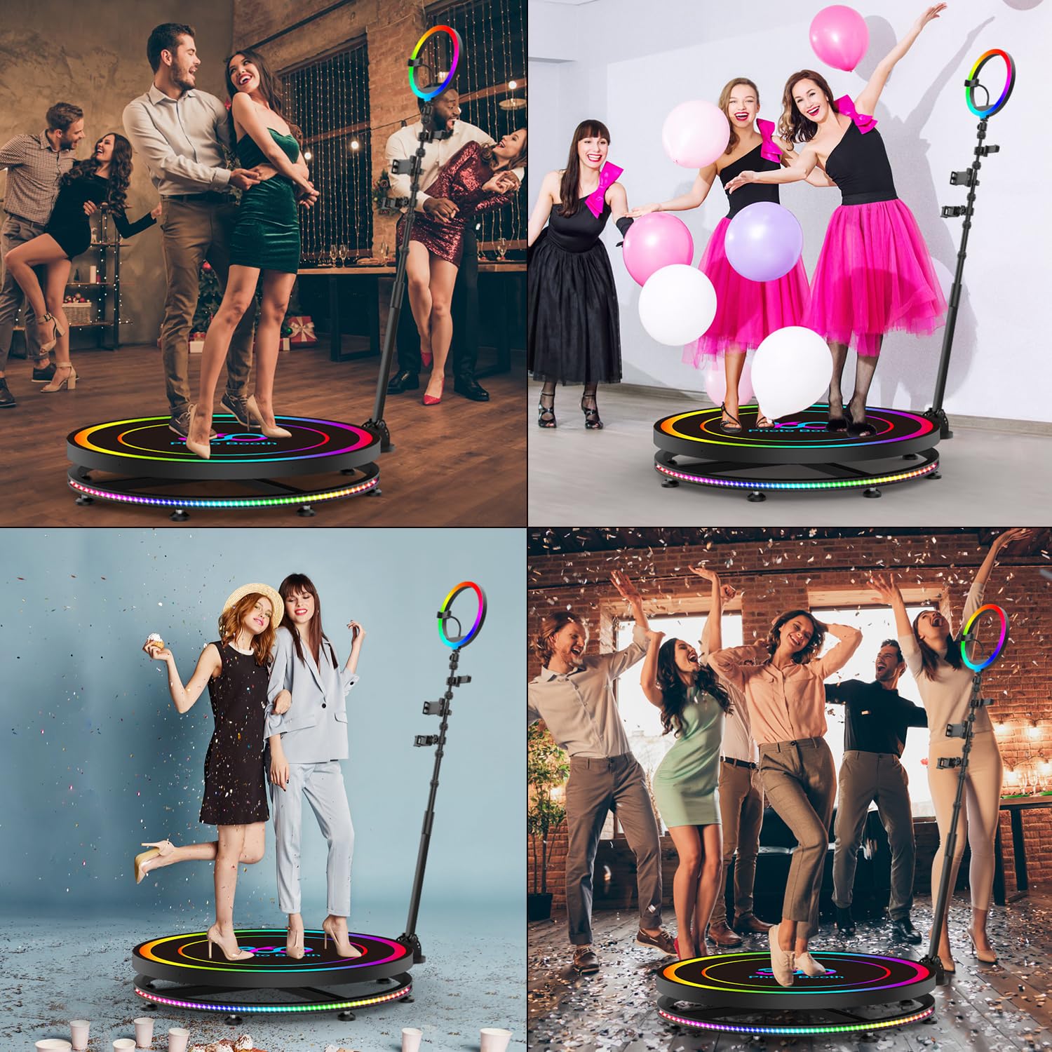 360 Photo Booth with RGB Ring Light, Customizable Logo, 360 Slow Motion Rotating 31.5in PRO for 1-4 People with Flight Case