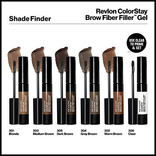 Revlon ColorStay Brow Fiber Filler, Longwearing & Volumizing Waterproof Eyebrow Gel, 303 Medium Brown, 0.23 fl. oz.