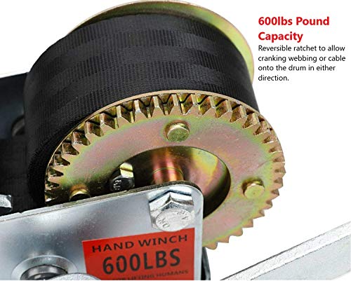 VOWAGH 600lbs 26FT 2" Hand Winch Hand Crank Strap Gear Winch Fit for ATV Boat Trailer Heavy Duty