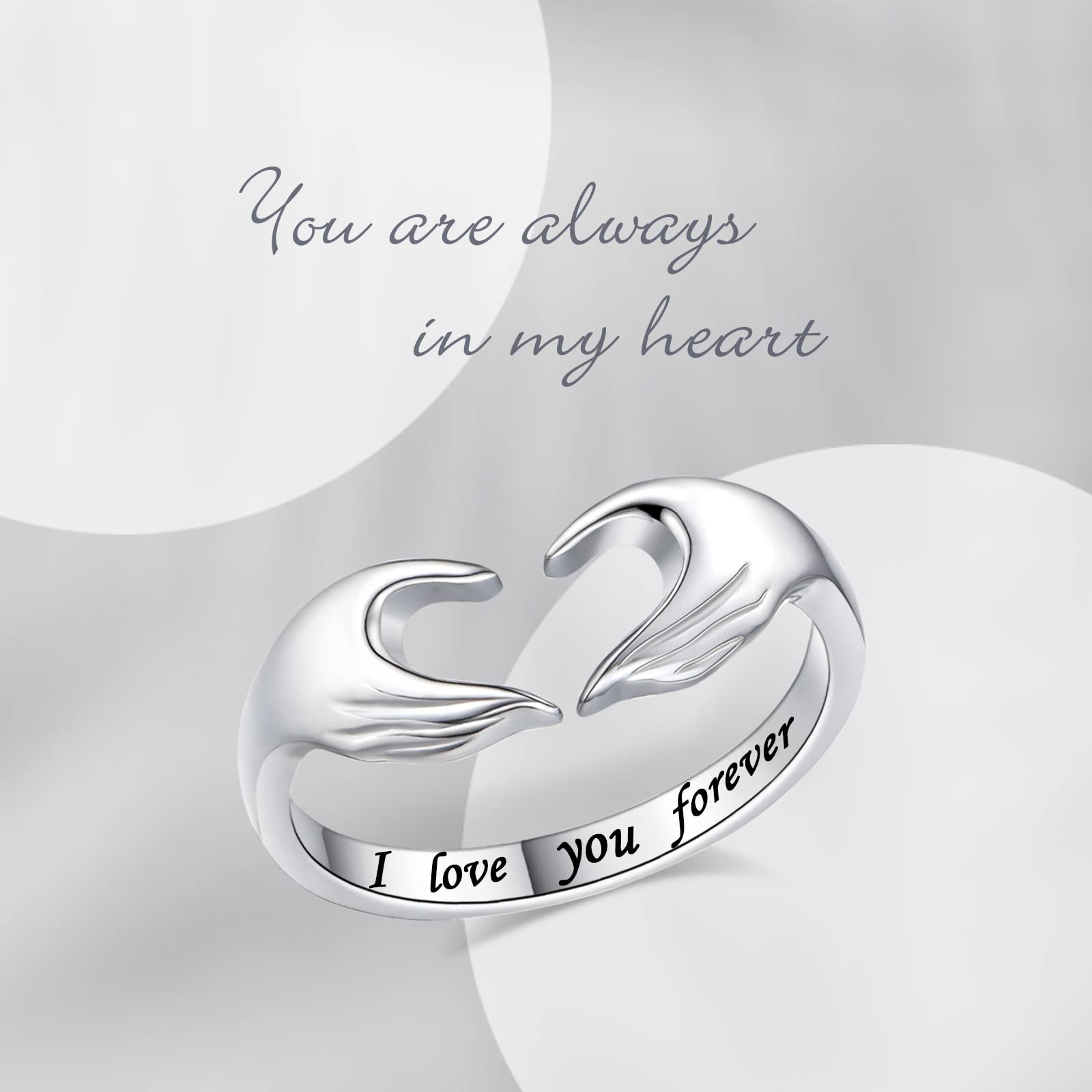ACJNA Heart Ring, 925 Sterling Silver Ring Inspirational Friendship Adjustable Open Wrap Ring Gifts for Women Friends