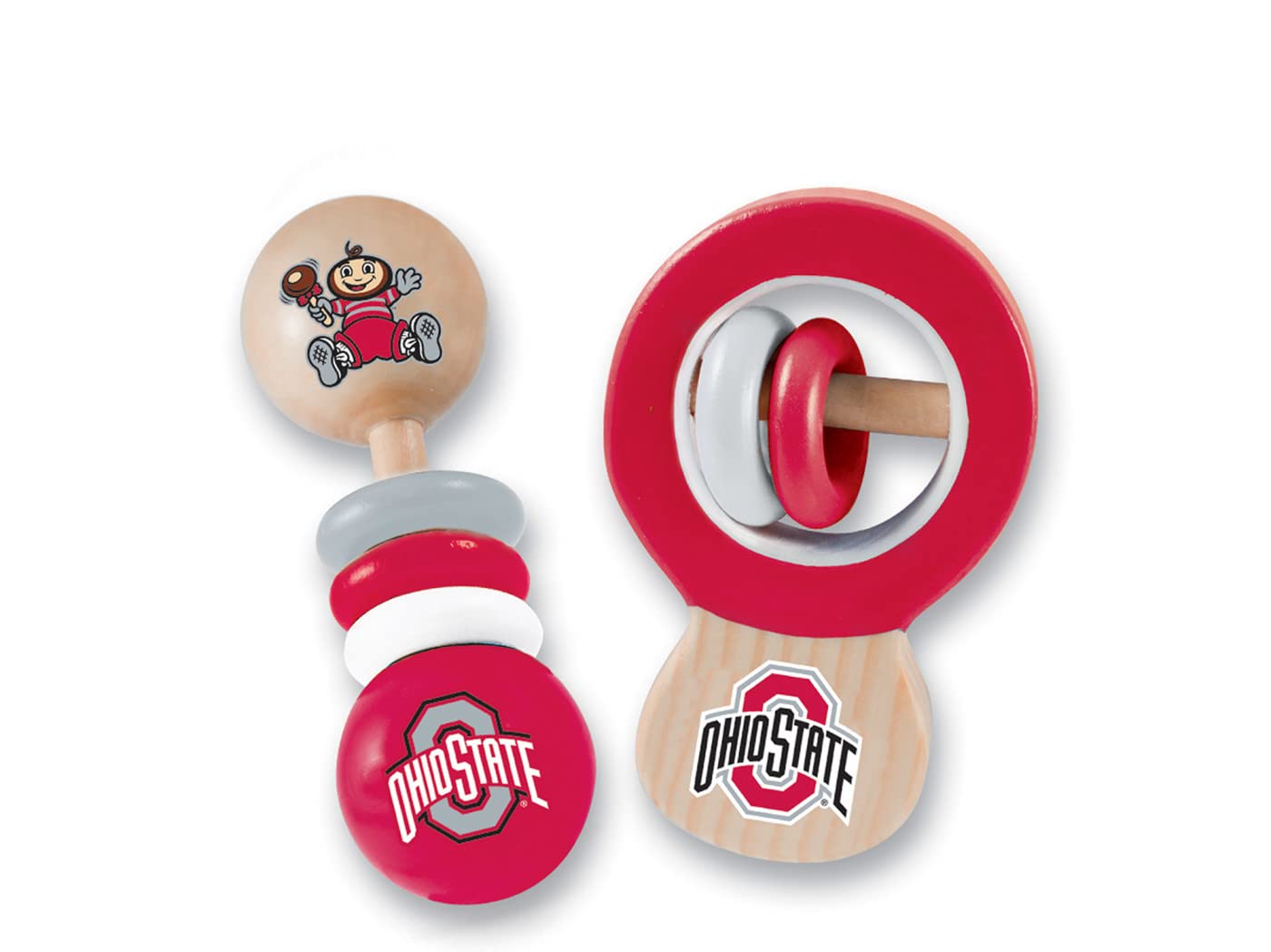 BabyFanatic Wood Rattle 2 Pack - NCAA Ohio State Buckeyes - Officially Licensed Baby Toy Set