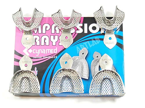 Premium German Dental Autoclavable Metal Impression Trays Stainless Steel Upper Lower Dental Perforated Impression Trays Set of 6 Cyanemed
