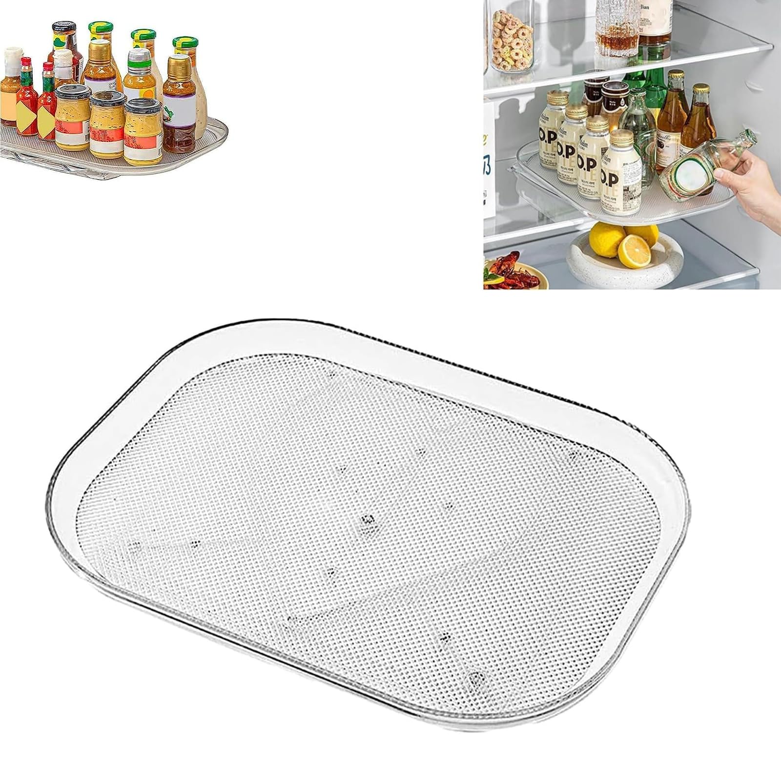 360 Rotating Lazy Susan Turntable Organizer for Refrigerator, Rectangular Transparent Fridge Organizers and Storage, Large Capacity Lazy Susans for Refrigerator Cabinet,Used for cabinets, tables, pant