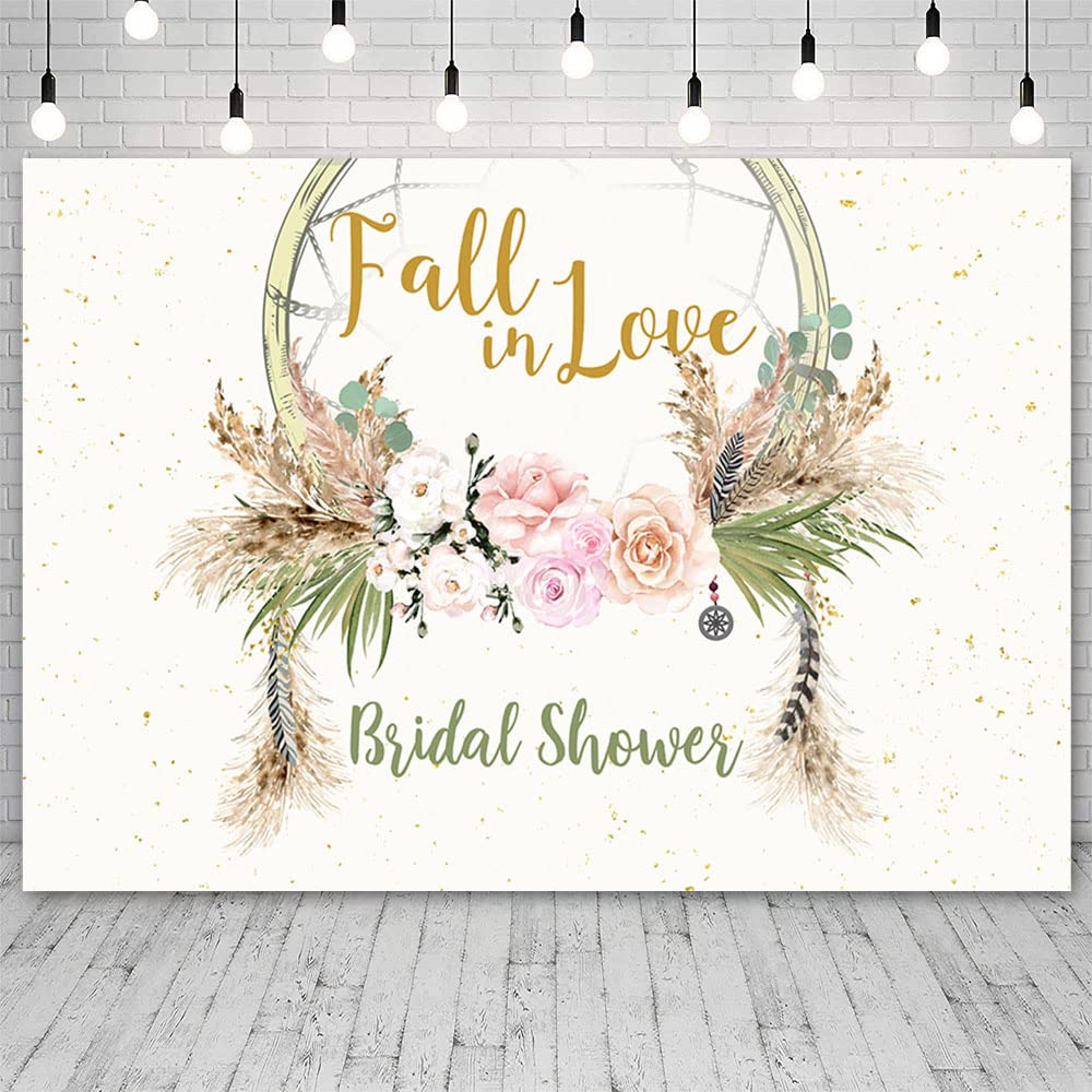 ABLIN 10x7ft Fall in Love Backdrop Boho Bridal Shower Decorations Pampas Grass Dreamcatcher Photography Background Bride to Be Engagement Bachelorette Party Decorations Props