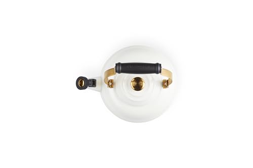 Le Creuset Enamel on Steel Whistling Kettle with Gold Finishes, 1.7 qt., White