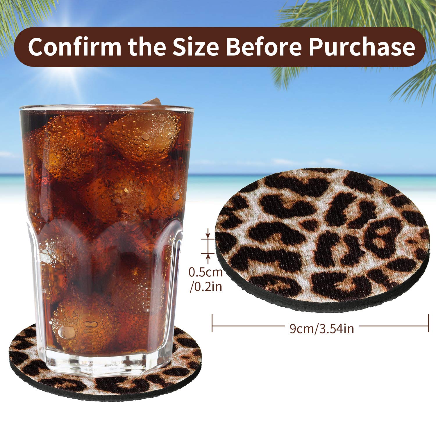 4 Pieces 3.54 Inch Leopard Coasters Insulated Coaster Cheetah Print Absorbent Neoprene Cup Holder Coaster for Kitchen Office Living Room Furniture Drinking Coaster