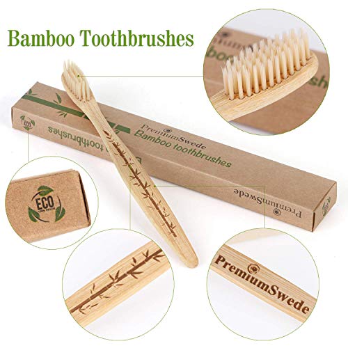 Premiumswede Bamboo Toothbrushes - Biodegradable Eco Friendly Soft Toothbrushes for Adults, Kids - Natural Wooden Toothbrushes with Soft Bristles - 10 Pcs Family Toothbrush Pack