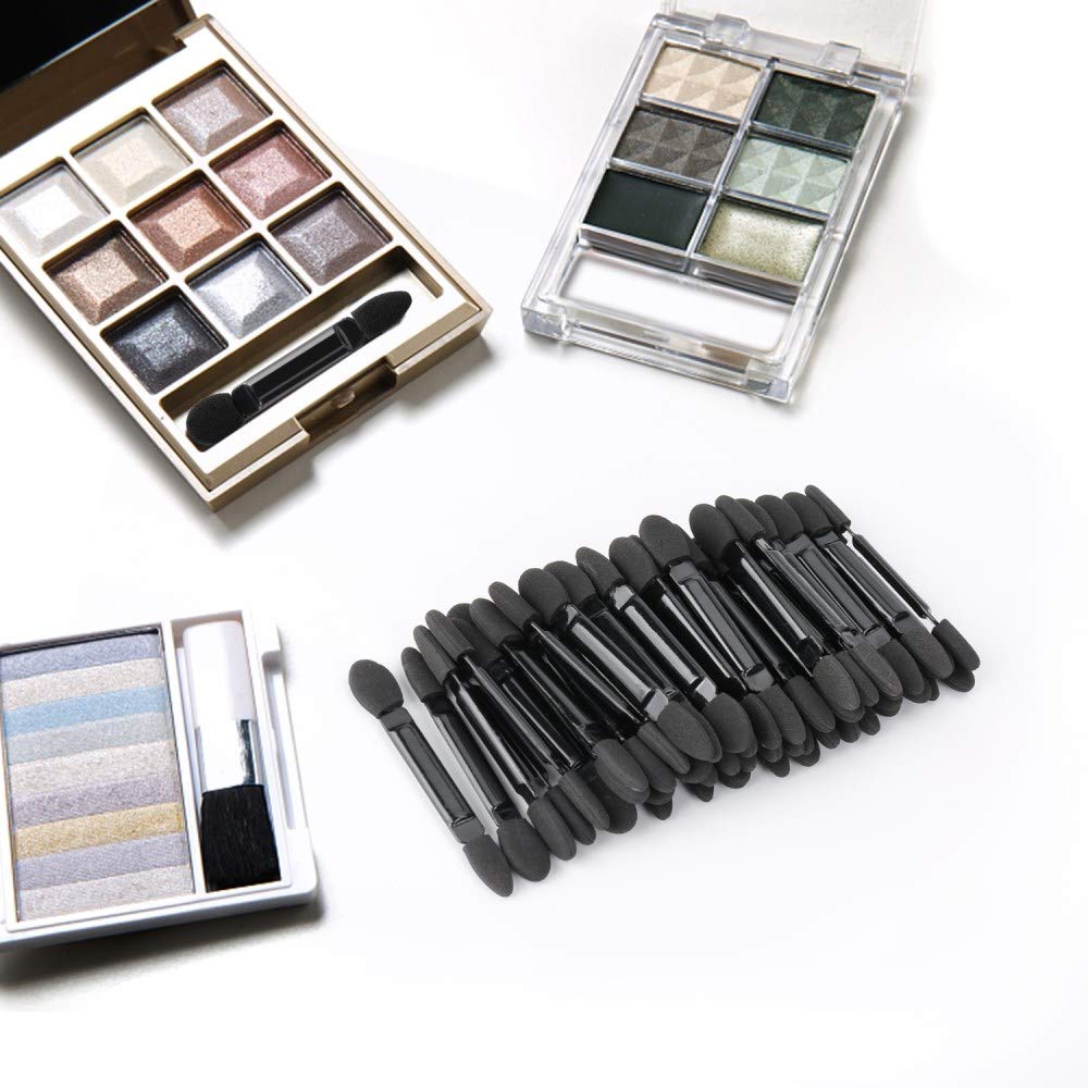 AaKode 50PCS Disposable Double Head Eyeshadow Sponge Brushes Cosmetic Tool, Professional Dual Sides Eyeshadow Brushes Makeup Applicator(Size: 2.44 inch, Color: Black)