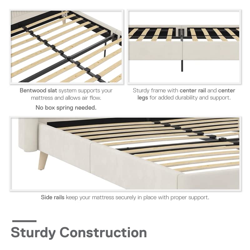Novogratz Holly Upholstered Wingback Bed Frame, Queen, Ivory Velvet