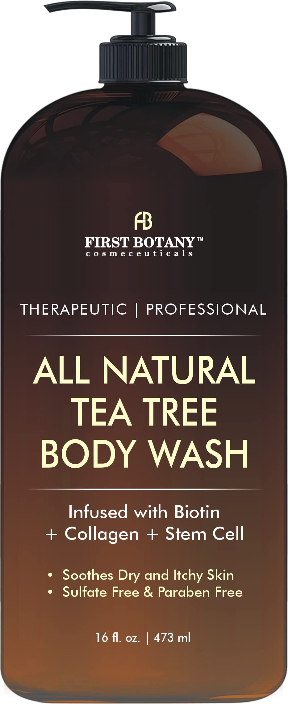 ALL Natural Body Wash - Fights Body Odor, Athlete’s Foot, Jock Itch, Nail Issues, Dandruff, Acne, Eczema, Shower Gel for Women & Men, Skin Cleanser -16 fl oz (Tea Tree, Biotin, Collagen & Stem cells)