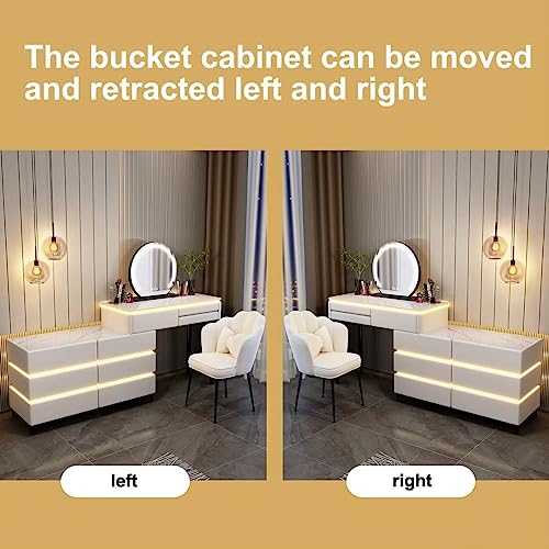 Attega Vanity Desk Set, Makeup Table with LED Lighted Mirror & Drawer Ambient Light, Dresser Desk with Side Cabinet & 9 Drawers Adjustable Dressing Table Set for Bedroom & Bathroom (White, 31.5 Inch)