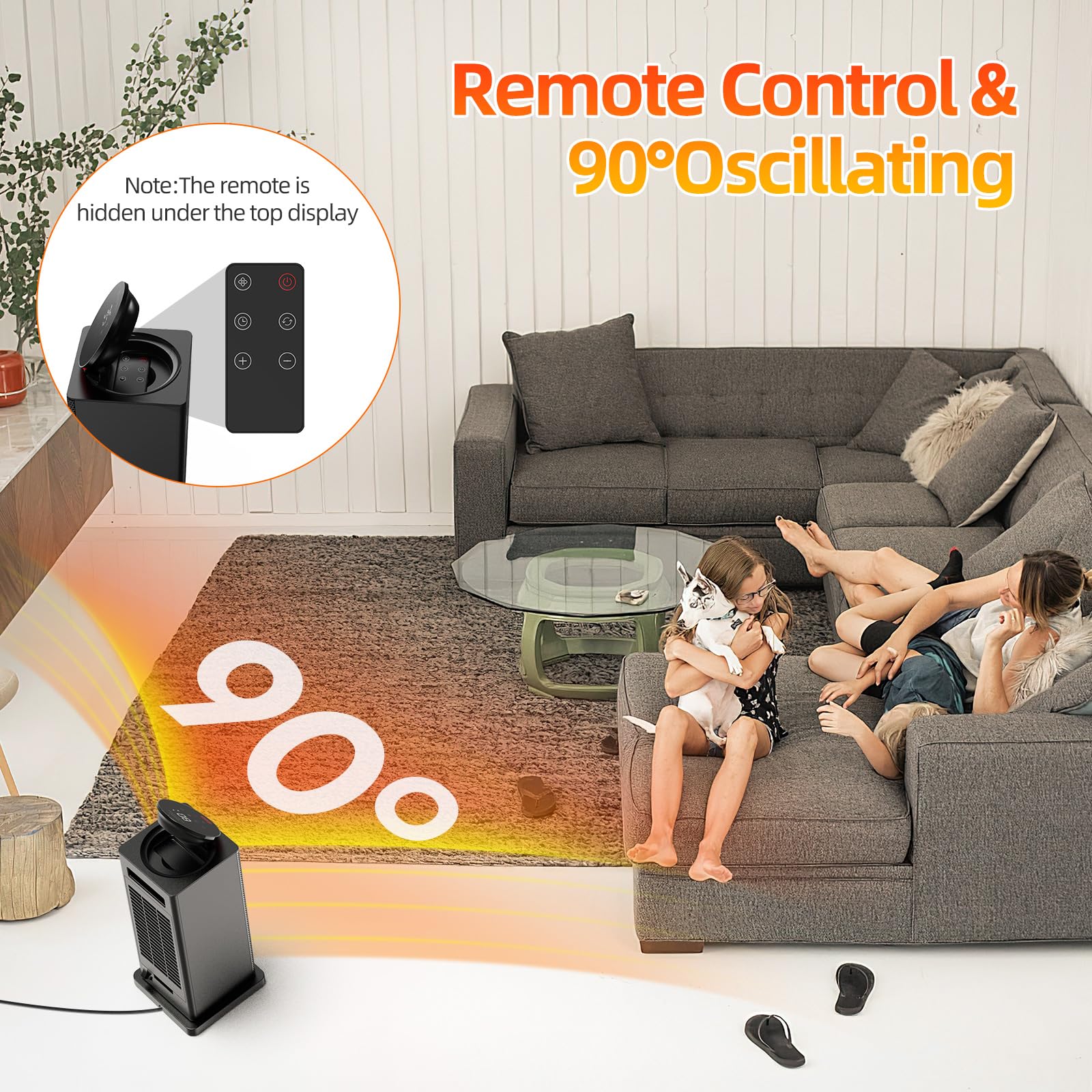 Space Heater,1500W Oscillating Heater for Indoor Use with ECO Thermostat,Remote,4 Modes and 24H Timer, TABYIK Portable Electric Heaters with 6 Protection for Small Room for Office