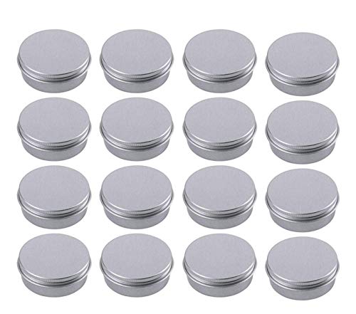 Healthcom 21-Pack 1 Oz/30ml Round Aluminum Tin Cans Screw Top Metal Lid Tins Makeup Cream Lip Balm Jars Empty Cosmetic Storage Sample Container Boxes Organization Kit for Lip Balm Salve Crafts Spice Candles Tea Gifts,Silver