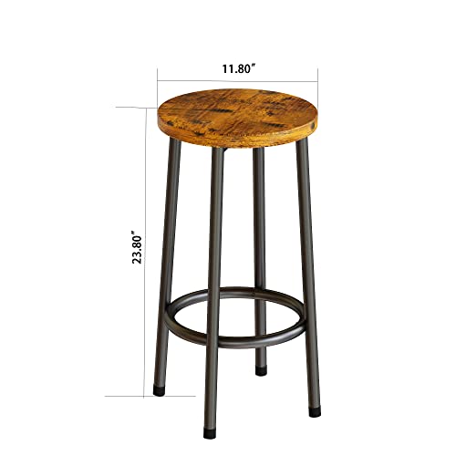 AWQM Bar Table Set, Kitchen Table and Chairs for 4, Industrial Counter Height Pub Dining Set with 4 Round Bar Stools, Heavy Duty Metal Frame, Rustic Brown and Black