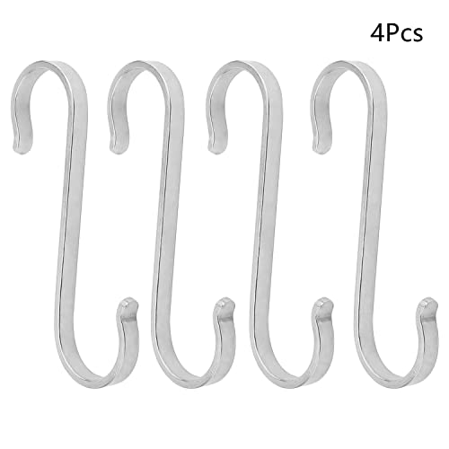 MroMax 304 Stainless Steel S Hooks,77mm/3.03" Silver S Shaped Hook Hangers for Kitchen Bathroom Bedroom Storage Room Office Outdoor Multiple Uses,with Bayonet 4Pcs