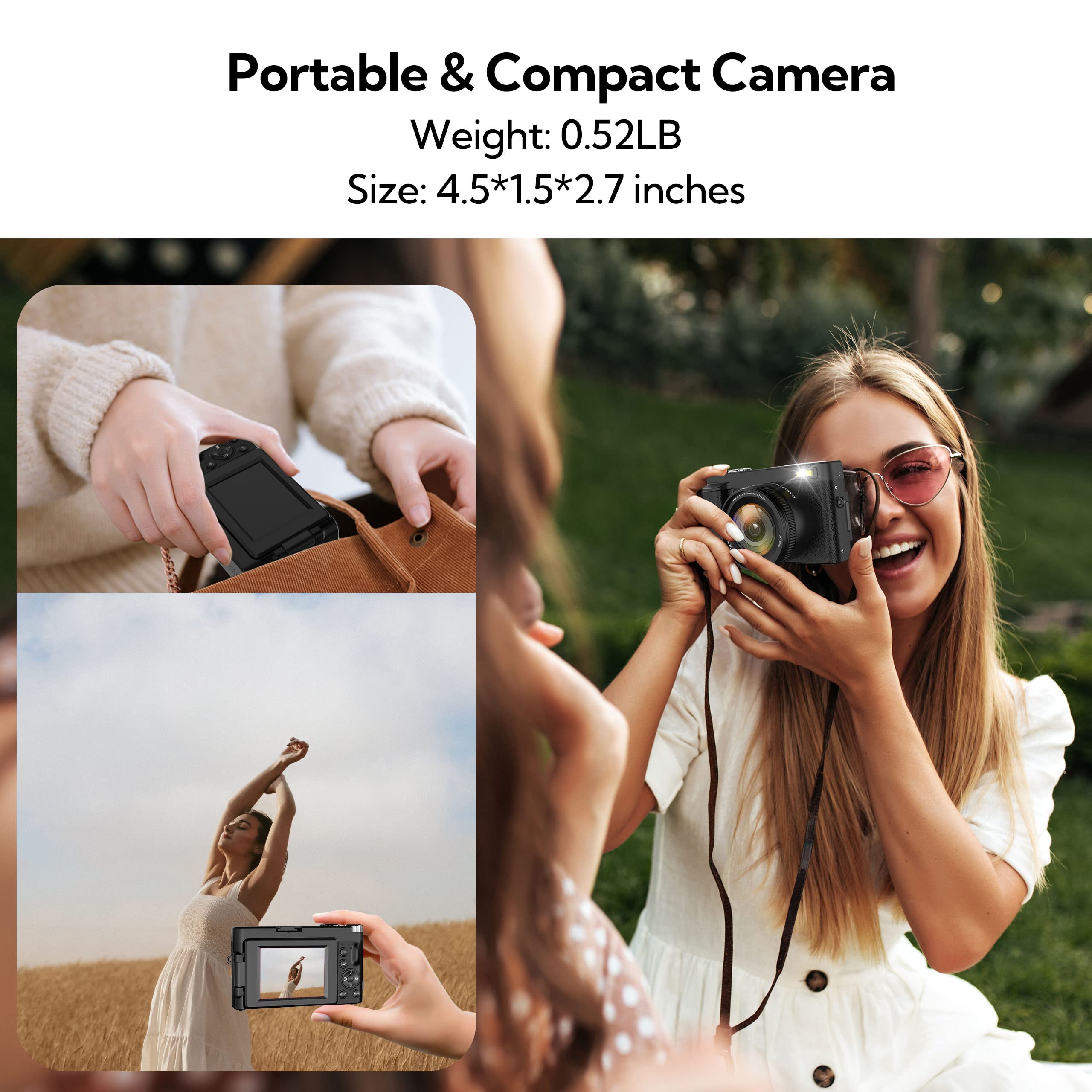 4K Digital Camera for Photography Autofocus 48MP Vlogging Camera with Flash 3'' 180°Flip Screen,16X Digital Zoom Anti-Shake Video Camera for YouTube, Point Shoot Digital Cameras with 32GB SD Card