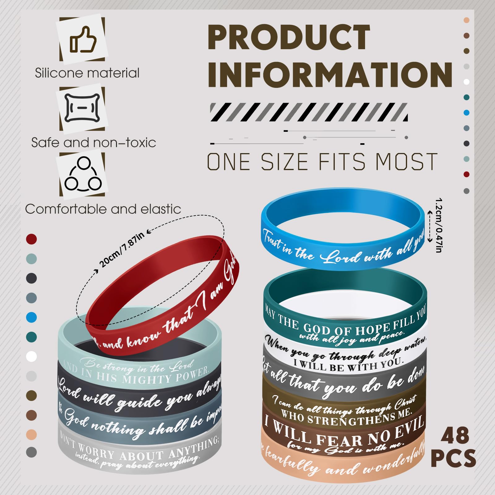 Ecation Bible Verses Bracelets Bulk Scripture Silicone Bracelets Inspirational Motivational Quote Rubber Wristbands Christian Bracelets for Women Men Easter Carnival Party Favors(48 Pcs,Classic)
