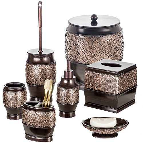 Creative Scents Dublin Small Trash Can with Lid - Decorative Waste Basket, Durable Resin Slim Bathroom Covered Garbage Can Wastebasket Bin for Diaper/Paper (Brown)