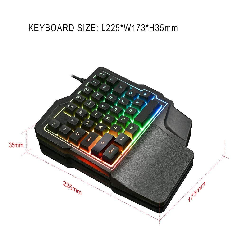 whdz USB Wired Mechanical Feeling Keyboard Mouse Set Ergonomic Single Hand Gaming Keyboard and Backlit Mouse Combo with Wrist Rest Support