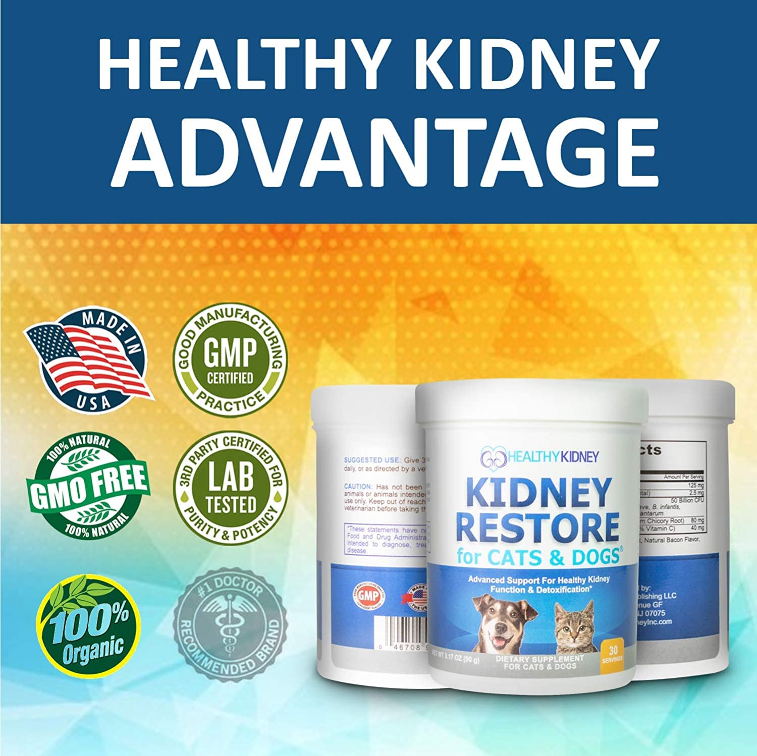 Kidney Restore Cats & Dogs Unflavored for Supporting Normal Kidney Function, Creatinine, Pet Renal Kidney Health Supplement Felines Canines