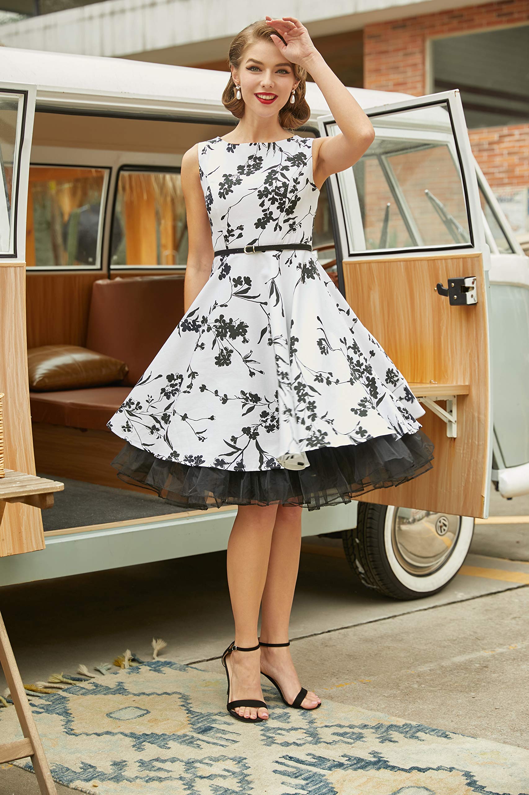 50's Vintage Pin-up Dresses Fit and Flare Sleeveless Size M F-11