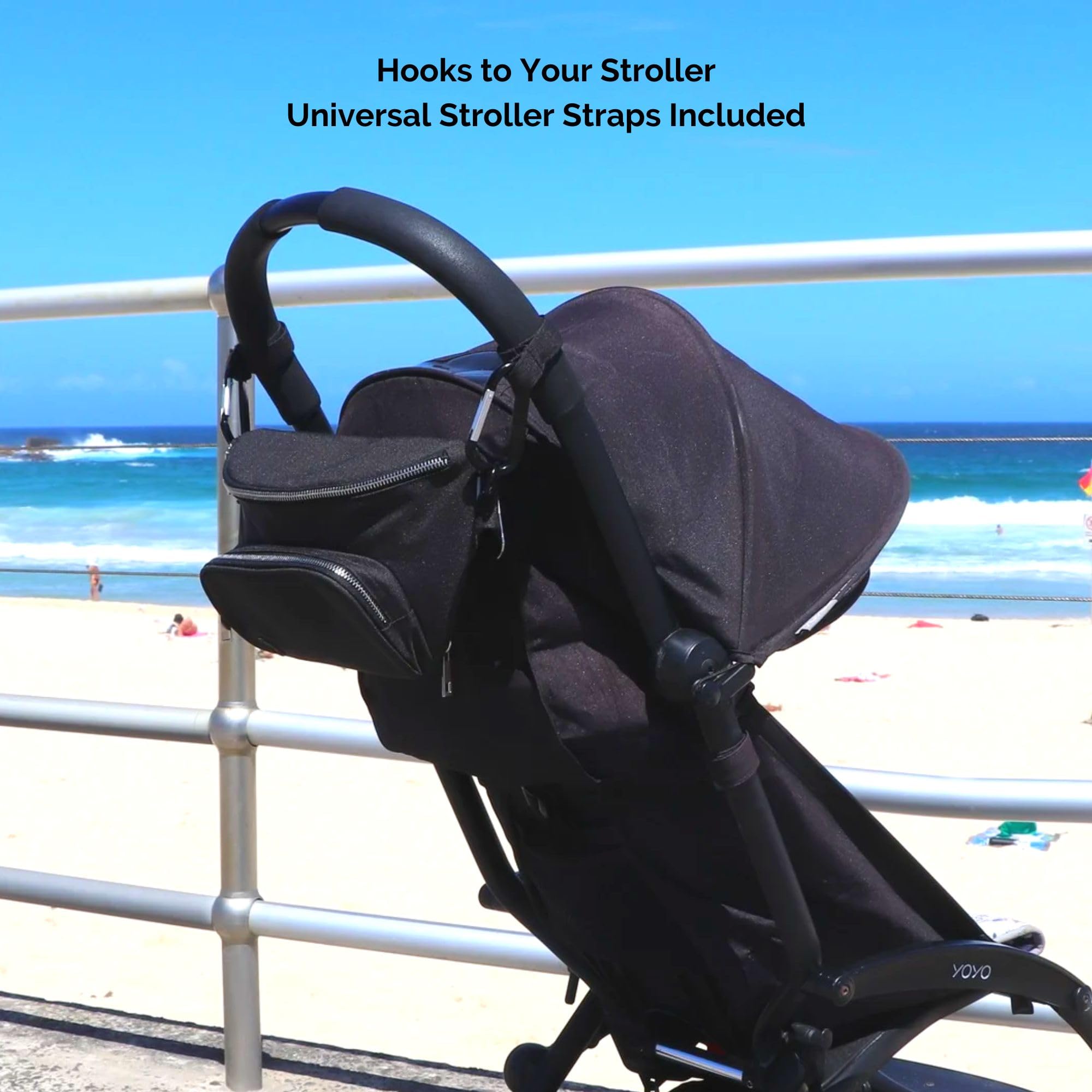 Suessie Fanny Pack Diaper Bag - with Baby Changing Pad & Waterproof Wipes Pocket - Stroller Organizer Black