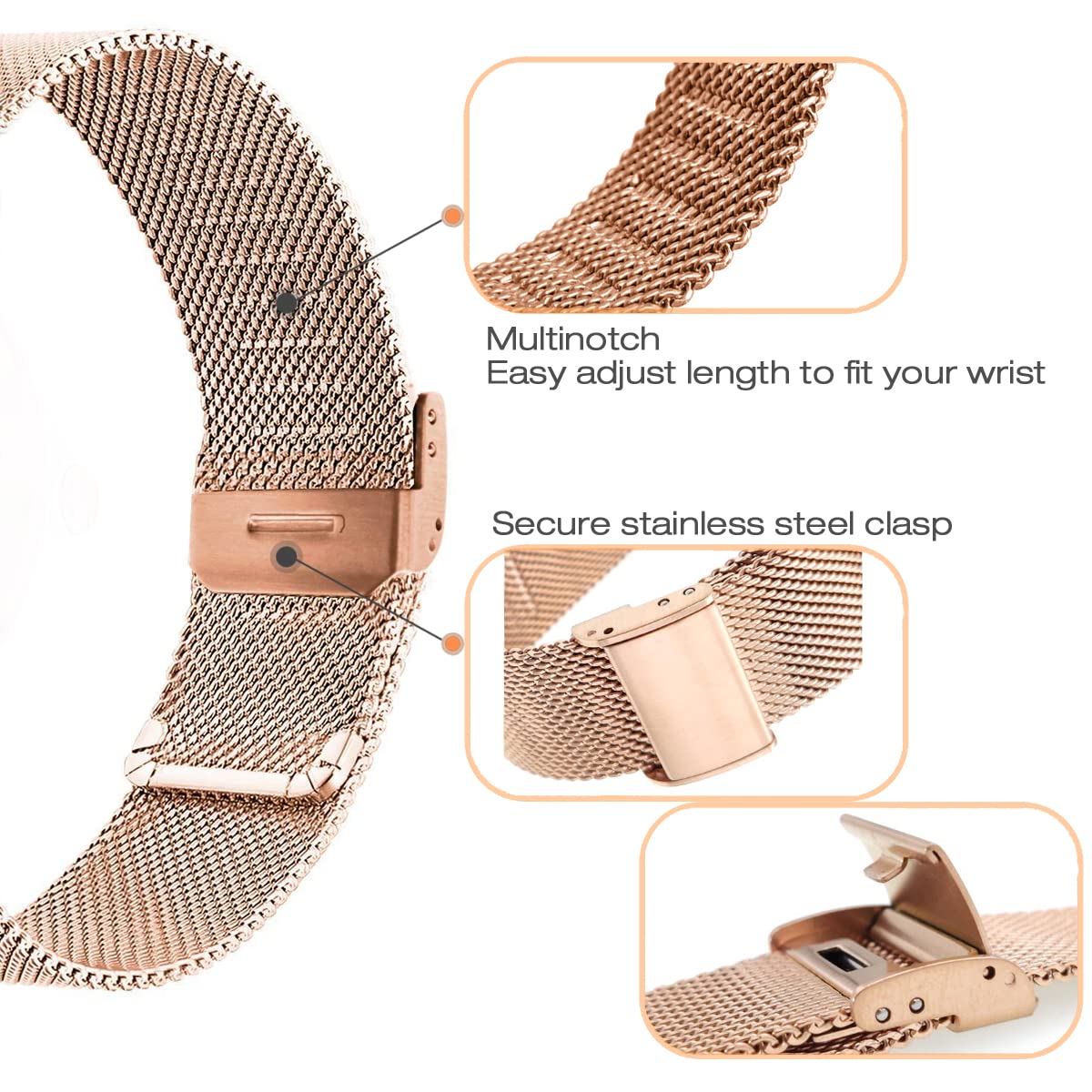 Abanen Metal Mesh Replacement Bands for Pixel Watch, Stainless Steel Wristband Strap with Not Need Tool Adjustable Clasp (Rose Gold)
