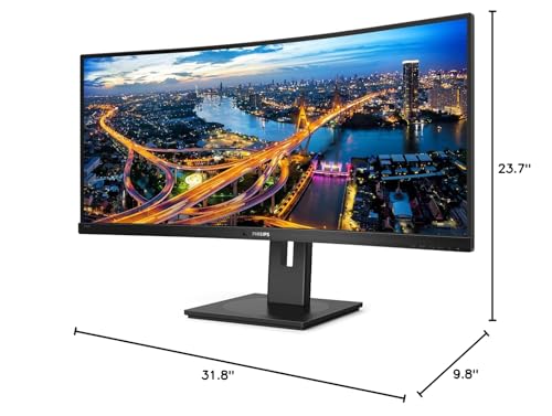 Philips 346B1C UltraWide 34" Curved Monitor, UltraWide QHD 2K, USB-C and built-in KVM switch, 119% sRGB, USB-PD 90W, Height Adjustable, PowerSensor , 4Yr Advance Replacement Warranty